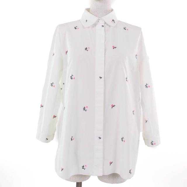 美品☆PATOU  パトゥ 22AW BL0200128001W フラワー刺繍 オーガニックコットン ベビー 長袖シャツ ホワイト 36 正規品 レディース
