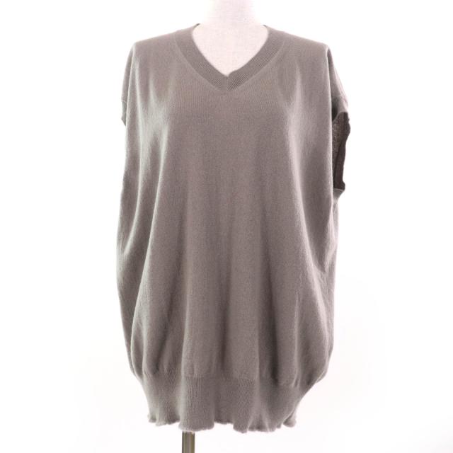 美品☆BLAMINK ブラミンク 7918-106-0057 カシミヤ100％ フレンチスリーブ ニット トップス グレージュ 38 正規品 レディース