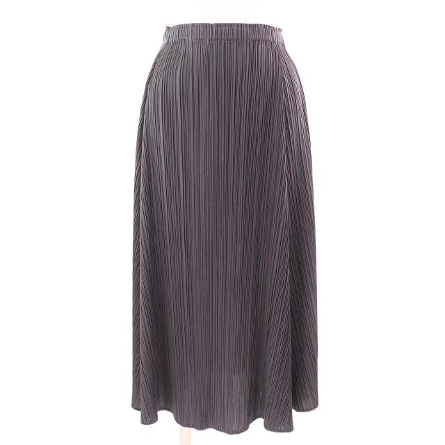極美品△PLEATS PLEASE プリーツプリーズ イッセイミヤケ PP93-JG185 膝下丈 スカート グレー 2 日本製 正規品 レディース