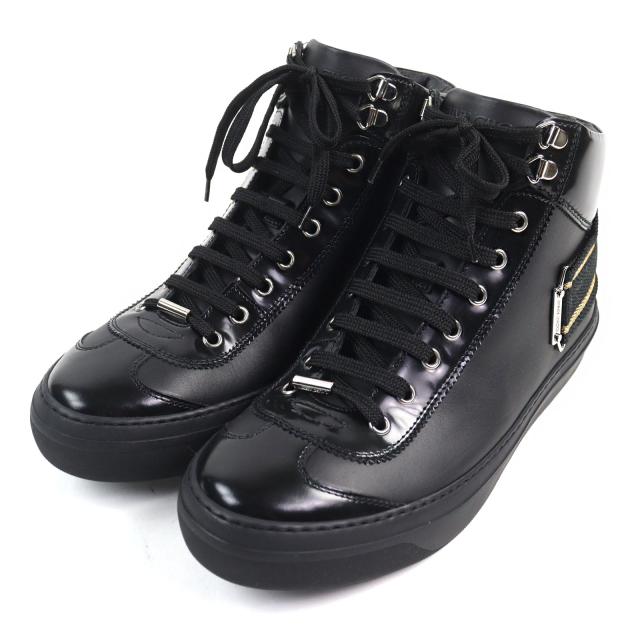 極美品○JIMMY CHOO ジミーチュウ Argyle Strap Trainer レザー ロゴ入り ストラップ付 ミッドスニーカー ハイカットスニーカー41 メンズ