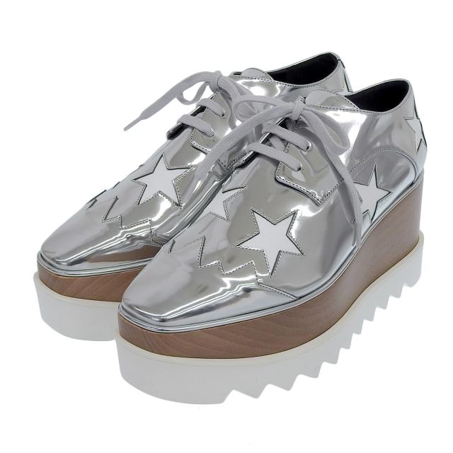 極美品▲Stella McCartney ステラマッカートニー 363998 エリス プラットフォーム スター シューズ シルバー 37.5 箱・保存袋付き 伊製
