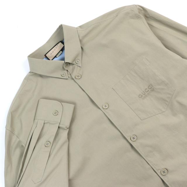 極美品○GUCCI グッチ 24SS 762164 コットン100% ロゴ刺繍 ボタン