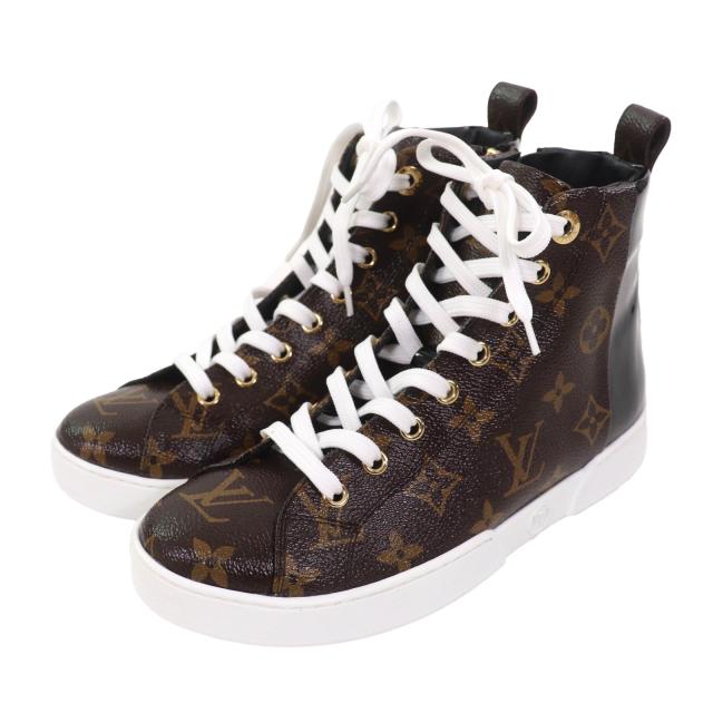 極美品★ルイヴィトン ステラー・ライン モノグラム パテントレザー使い サイドジップ レザー ハイカットスニーカー 35 箱・保存袋付