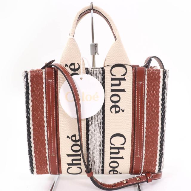 未使用品☆Chloe クロエ CHC22SS397G4427S ウッディ スモール トート リネン100％ レザー使い 2WAY トートバッグ 保袋付 伊製 レディース
