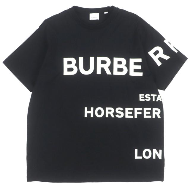極美品▼BURBERRY バーバリー コットン ホースフェリープリント クルーネック ショートスリーブ 半袖Ｔシャツ ブラック S 正規品 メンズ