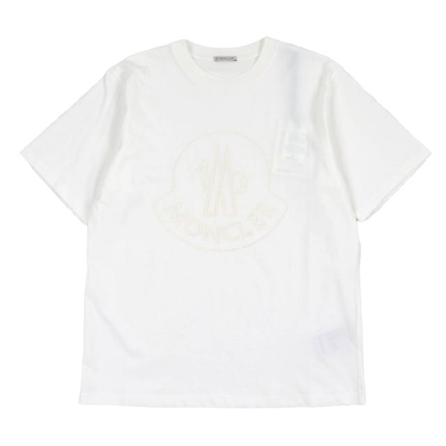 未使用品▼MONCLER モンクレール 2022年製 フロントロゴ刺繍 クルーネック ショートスリーブ 半袖Ｔシャツ ホワイト M 正規品 メンズ