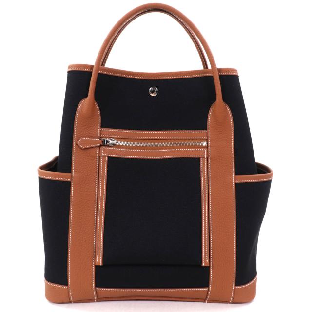 未使用品△HERMES エルメス ガーデンパーティ ポケット バーティカル トワルミリタリー/ネゴンダ トートバッグ ブラック/ゴールド W刻印
