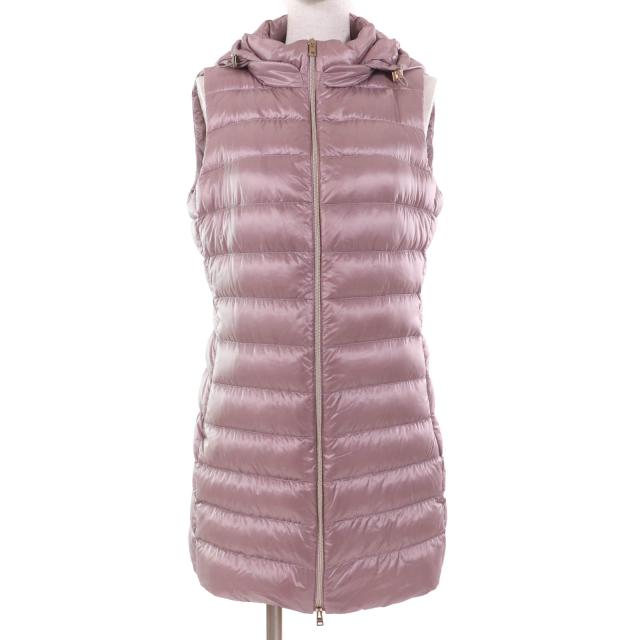 美品☆Herno ヘルノ PI0329D ZIP UP フード付 ロング丈 ダウンベスト ライトパープル 44 正規品 レディース