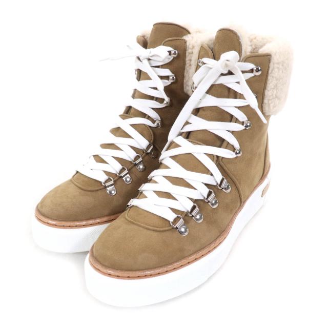 未使用品★HERMES エルメス 22AW フロコン レースアップ ムートン ハイカットスニーカー ブラウン 37.5 箱・保存袋付き イタリア製