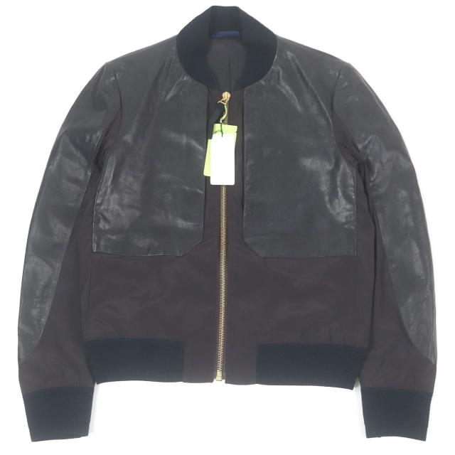 未使用品□Paul Smith ポールスミス 羊革 切替デザイン ブルゾンジャケット レザージャケット ブラック ブラウン M 正規品 メンズ