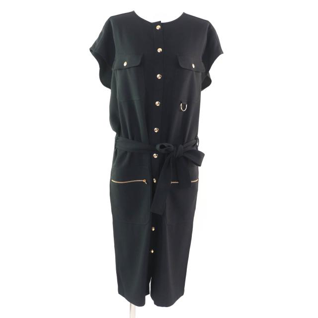 極美品★CELINE セリーヌ 23SS 2R59G865C トリオンフボタン ベルト付 フレンチスリーブ ワンピース アーミードレス ブラック 36 正規品