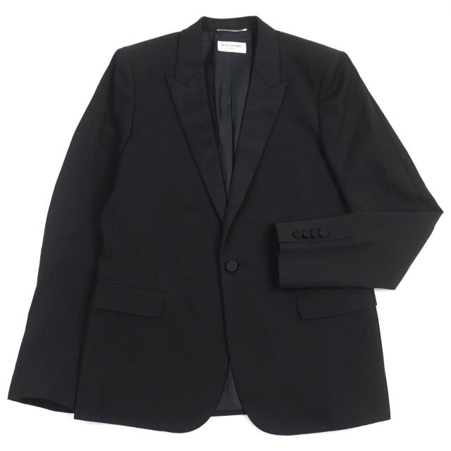 極美品○SAINT LAURENT PARIS サンローランパリ 2014年製 326807 エディ期 ピークドラペル くるみボタン スモーキングジャケット 50 正規