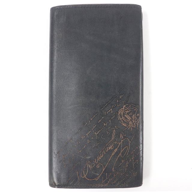 良品□BERLUTI ベルルッティ 2020年製 エスパス レザー カリグラフィ スクリット ロングウォレット 札入れ 長財布 ブラック イタリア製