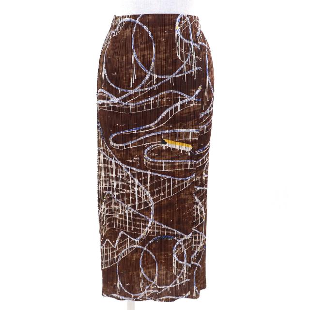 極美品△PLEATS PLEASE プリーツプリーズ イッセイミヤケ PP43-JG585 遊園地 ジェットコースター柄 ロング スカート ブラウン系 2 正規品