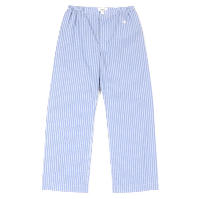 極美品▼CELINE セリーヌ 2P01A870V ストライプポプリン トリオンフ刺繍 ロゴ入りボタン パジャマパンツ ブルー 44 伊製 正規品 メンズ