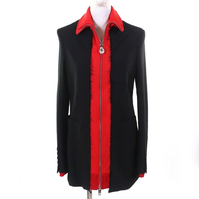 極美品△BURBERRY バーバリー 4562545 リネン ウール トラックトップディティール テイラージャケット ブラック レッド 38 正規品