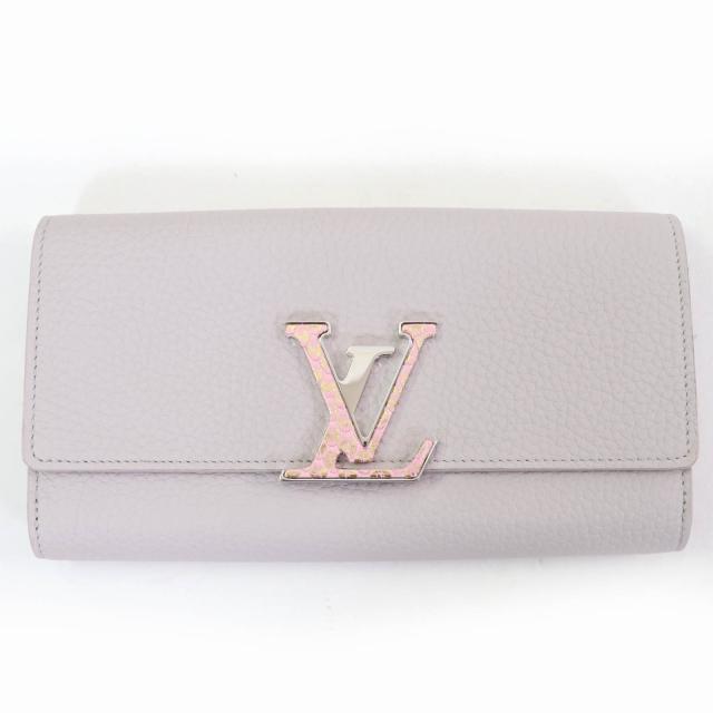 未使用品☆ルイヴィトン N87625 ポルトフォイユ･カプシーヌ ブルームグレー LVイニシャル パイソンレザートリミング レザーウォレット