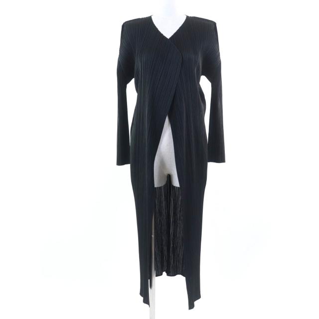 極美品☆PLEATS PLEASE プリーツプリーズ イッセイミヤケ PP55-JA102 長袖 ロングカーディガン ジャケット ブラック 2 正規品 レディース