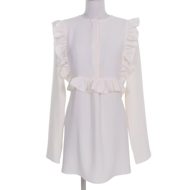 未使用品☆YOKO CHAN ヨーコチャン 2024年製 YCB-424-448 ロングスリーブバックタイフリルトリムブラウス アイボリー F 正規品