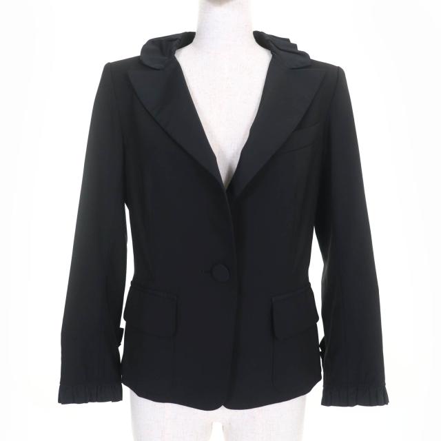 美品☆LOUIS VUITTON ルイヴィトン 09SS シルク混 裏地モノグラムミニ フリンジデザイン ジャケット ブラック 36 仏製 正規品 レディース