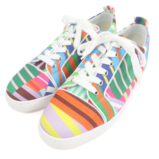 未使用品□Christian Louboutin クリスチャンルブタン ルイスジュニア キャンバス ボーダー 総柄 スニーカー マルチ 41.5 イタリア製