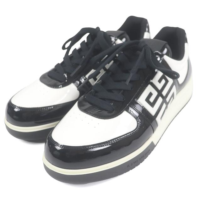 極美品□GIVENCHY ジバンシィ GVBH007WH1HJ パテントレザー 4Gロゴ レースアップ ローカットスニーカー ブラック ホワイト 44 メンズ