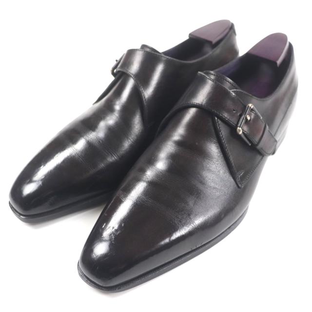美品▼Berluti ベルルッティ スカーズ デムジュール モンクストラップ プレーントゥ レザーシューズ ダークパープル 28cm相当 メンズ