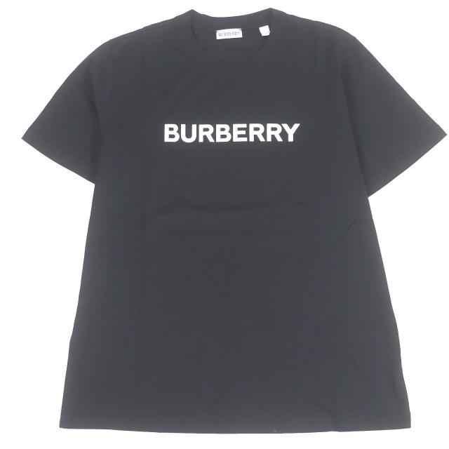 未使用品□BURBERRY バーバリー 8080324 コットン100％ ロゴプリント クルーネック カットソー 半袖Ｔシャツ ブラック M 正規品 メンズ