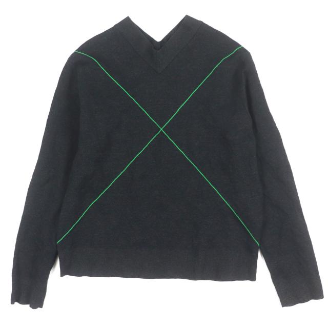 美品▼BOTTEGAVENETA ボッテガヴェネタ 2021年製 702070 クロスステッチ Vネック ニット セーター ブラック グリーン S 正規品 メンズ