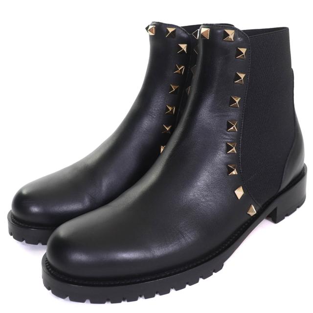 未使用△Valentino Garavani ヴァレンティノガラヴァーニ ZW2S0D47 ロックスタッズ サイドゴア レザー アンクルブーツ ショートブーツ 36