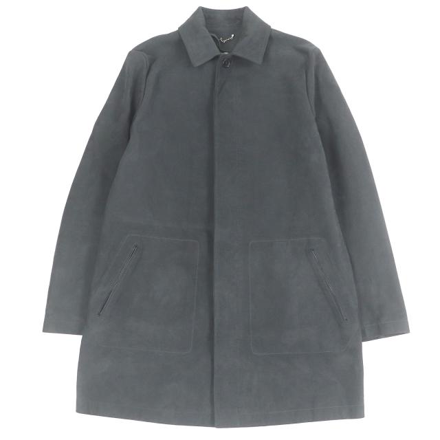美品□LOUIS VUITTON ルイヴィトン 羊革 フライフロント スウェードレザー ステンカラーコート グレー 46 イタリア製 正規品 メンズ
