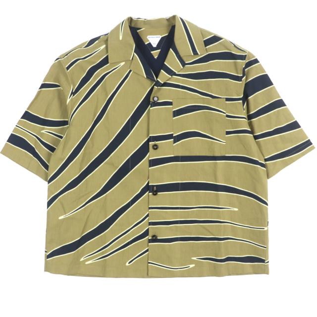 未使用品▼BOTTEGAVENETA ボッテガヴェネタ 2023年製 744330 総柄 ショートスリーブ 半袖シャツ カーキ ネイビー 52 伊製 正規品 メンズ