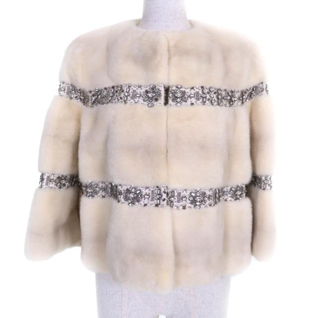 美品★クリスチャンディオール ヴィンテージ 2009年製 9A26758 ミンク 裏地シルク100％ ガリアーノ期 ビジュー装飾 ジャケット 36