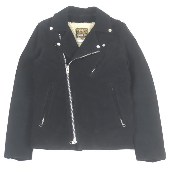 美品□VANSON Ron Herman バンソン ロンハーマン 牛革 スウェードレザー 裏ボア ダブルライダースジャケット ブラック 34 USA製 正規品
