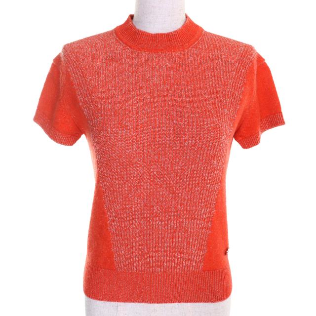 未使用品△HERMES エルメス 2023年製 3H2600D1 カシミヤ100％ サークルロゴパーツ 半袖ニット トップス オレンジ 36 英国製 レディース