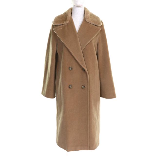 美品△Max Mara マックスマーラ ウール100% 銀タグ 襟ヌートリアファー ダブルブレスト ロングコート ブラウン 36 イタリア製 レディース