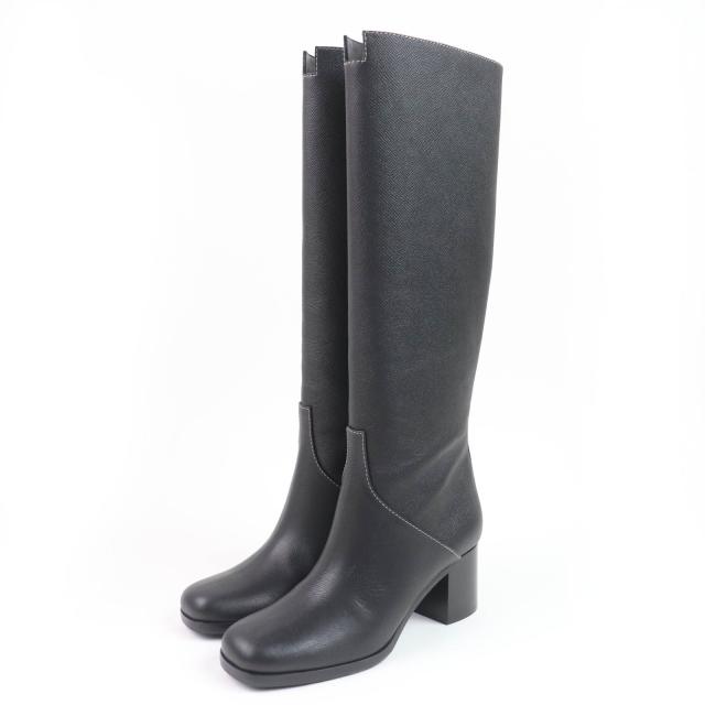 未使用品☆HERMES エルメス 22AW フーレ60 チャンキーヒール レザー ロングブーツ ブラック 36 保存袋付き イタリア製 レディース