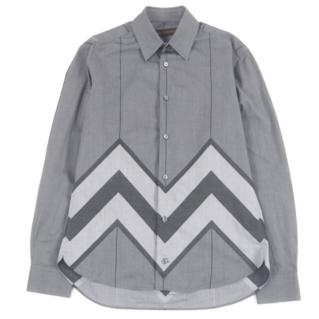 美品□LOUIS VUITTON ルイヴィトン コットン100％ カラコラム ロングスリーブ 長袖シャツ グレー XS イタリア製 正規品 メンズオススメ