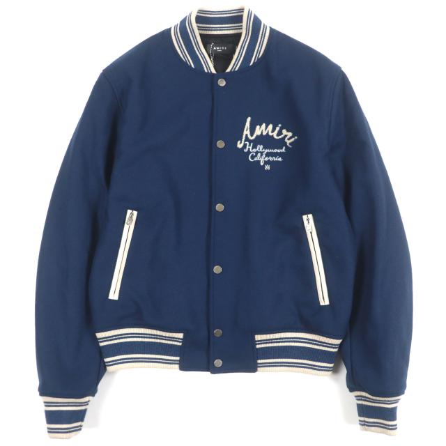 未使用品▼AMIRI アミリ 24AW SRAMOUVY1010SMRWLB3 HOLLYWOOD バーシティ ボンバージャケット ブルー L (IT50) イタリア製 正規品 メンズ