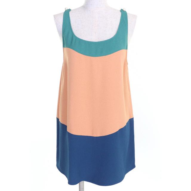 未使用品△CHANEL シャネル P47830 ココマークパールボタン ノースリーブトップス チュニック グリーン ベージュ系 ブルー 38 イタリア製