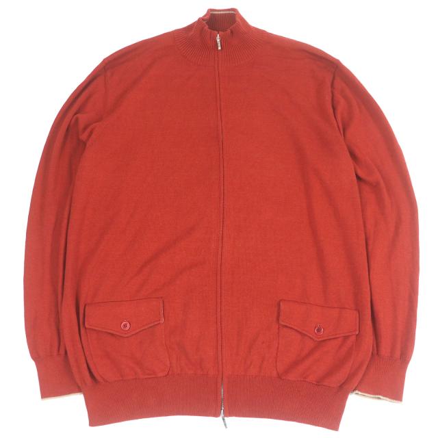 美品□Loro Piana ロロピアーナ コットン シルク ジップアップ 長袖 ニットジャケット テラコッタ 58/希少サイズ イタリア製 メンズ
