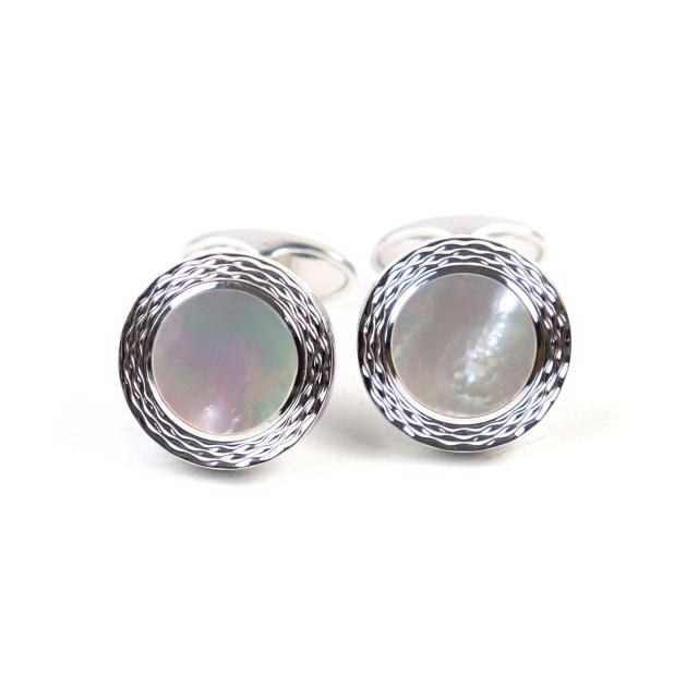 極美品○Dunhill ダンヒル JSB82D2H AG925 シェル ロゴ刻印 ラウンドシェイプ カフスボタン カフリンクス シルバー系 独製 総重量16.95g