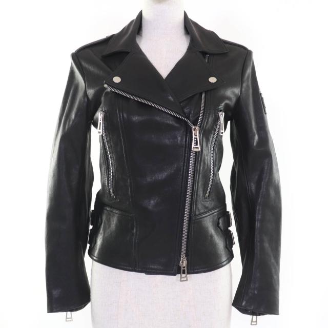 極美品☆BELSTAFF ベルスタッフ 72020182 カーフレザー バイカージャケット ダブル ライダースジャケット ブラック 36 正規品 レディース