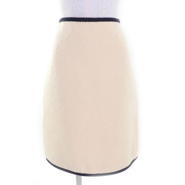 極美品★GUCCI グッチ 577898 シルク混 GG柄 膝丈 ウールスカート タイトスカート アイボリー ネイビー 36 イタリア製 正規品 レディース