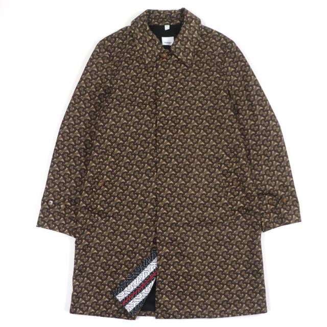 極美品▼BURBERRY バーバリー 8018265 TBモノグラム 比翼仕立 ナイロンコート ステンカラーコート ブラウン 44 イタリア製 正規品 メンズ