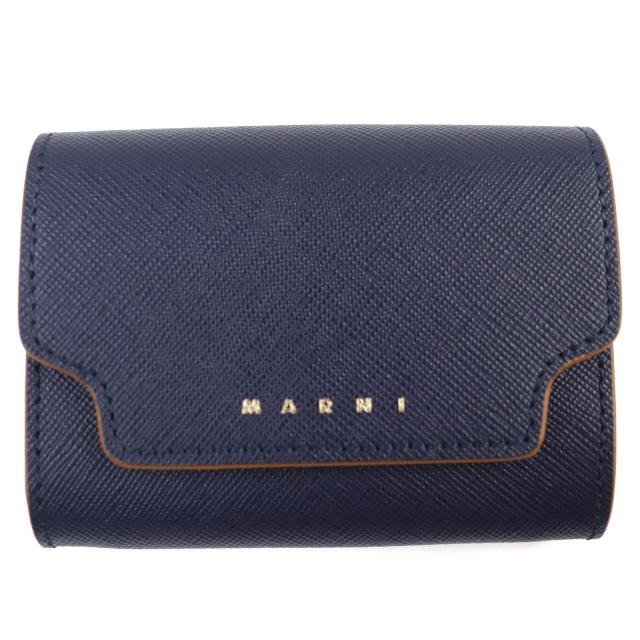 未使用品△MARNI マルニ 2022年 PFMO0072U0 CARD COIN CASE レザー ロゴ パスケース ケース カードケース ネイビー 箱・袋付 伊製