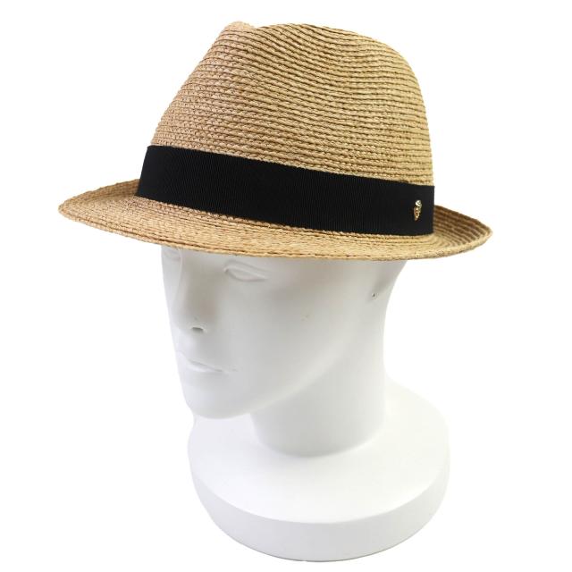 美品△HELEN KAMINSKI ヘレンカミンスキー AVARA アバラ ロゴ金具 グログランリボン ストローハット 麦わら帽子 ナチュラル 黒 正規品