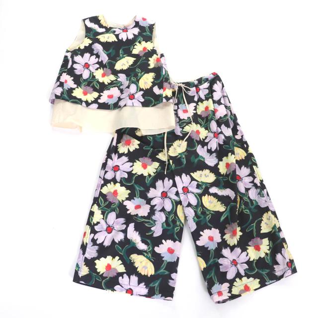 極美品★MARNI マルニ 2021年製 コットン100％ フラワープリント ノースリカットソー＋イージーワイドパンツ セットアップ マルチ 36/40