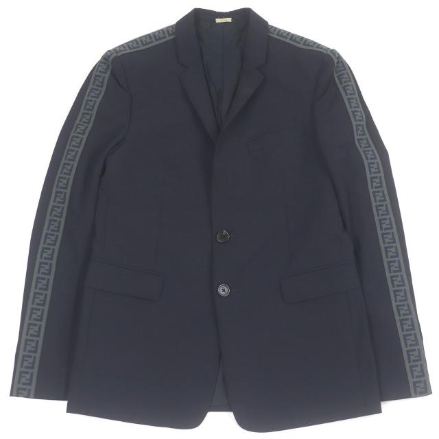 美品□FENDI フェンディ 2020年製 FJ0567 FFロゴ ズッカ サイドライン ナローラペル シングル テーラードジャケット 46 伊製 正規品
