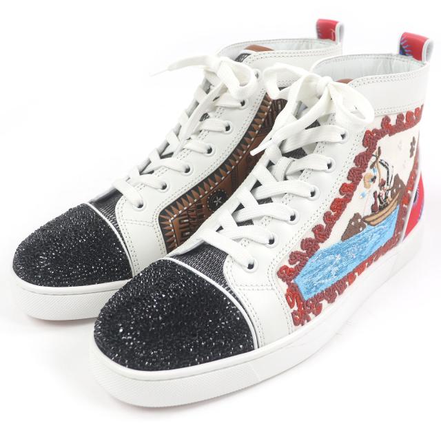 極美品□Christian Louboutin クリスチャンルブタン ルイスフラット Greekaba ハイカットスニーカー 42 イタリア製 155/420 限定品